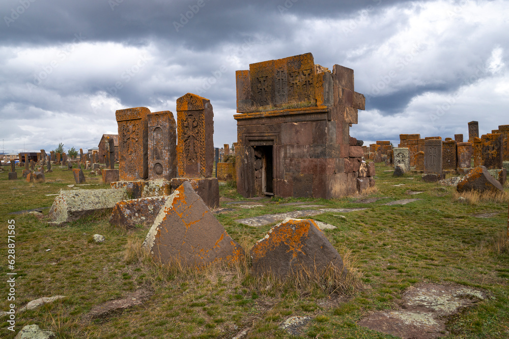 Armenia, ancient Noratus cemetery, he largest surviving cemetery with ...