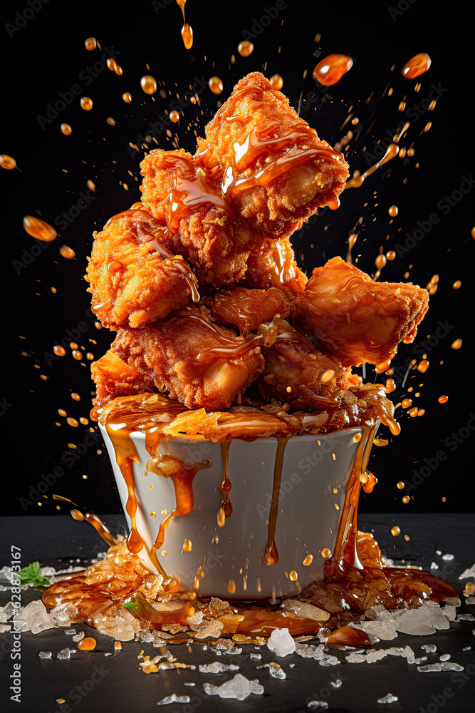 Dynamic chicken nuggets splashing down in sauce created with Generative ...