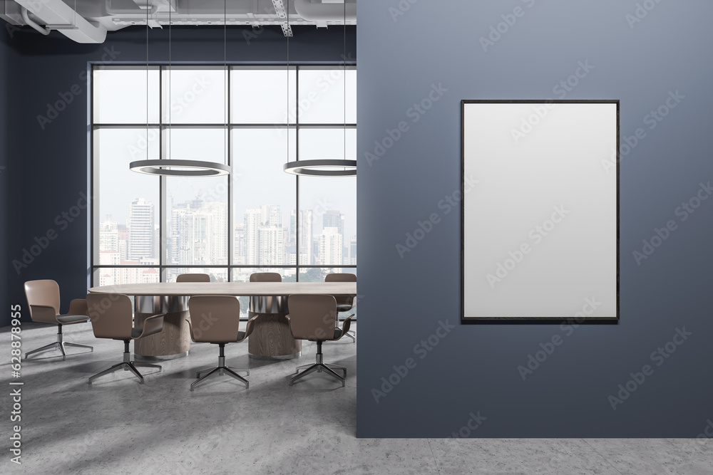 Blue office meeting room interior with poster Stock Illustration ...