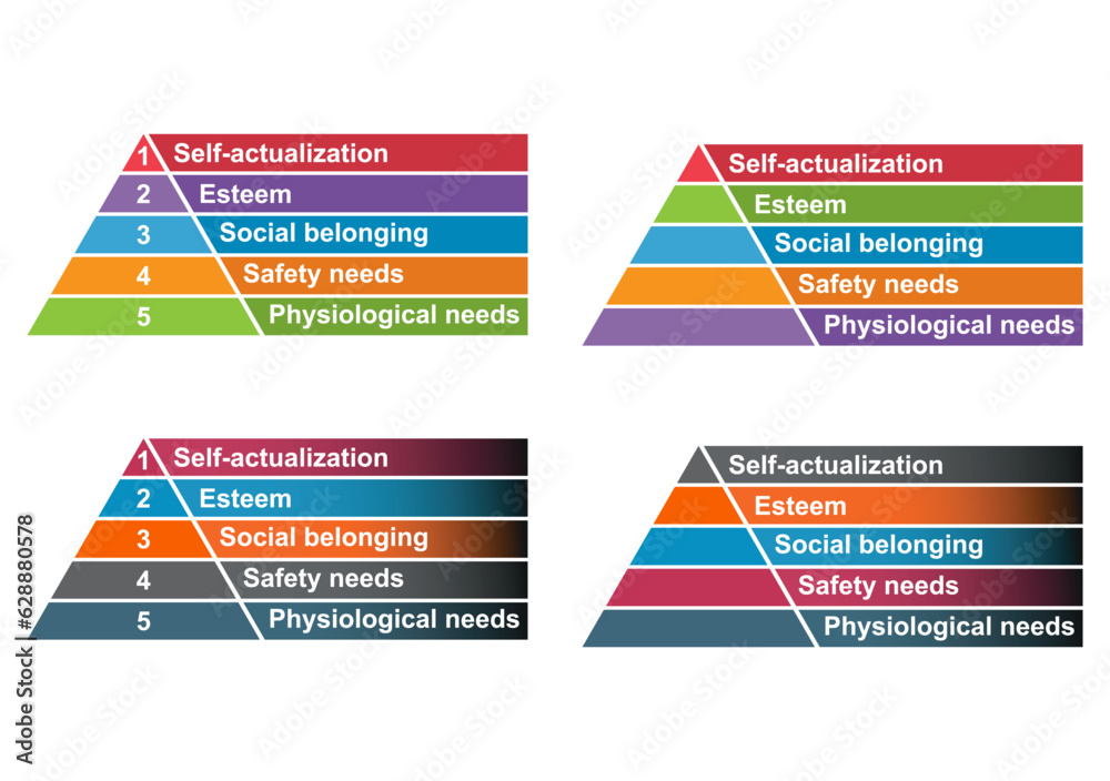 Vetor de Set of Maslow pyramid hierarchy of needs, motivation model ...