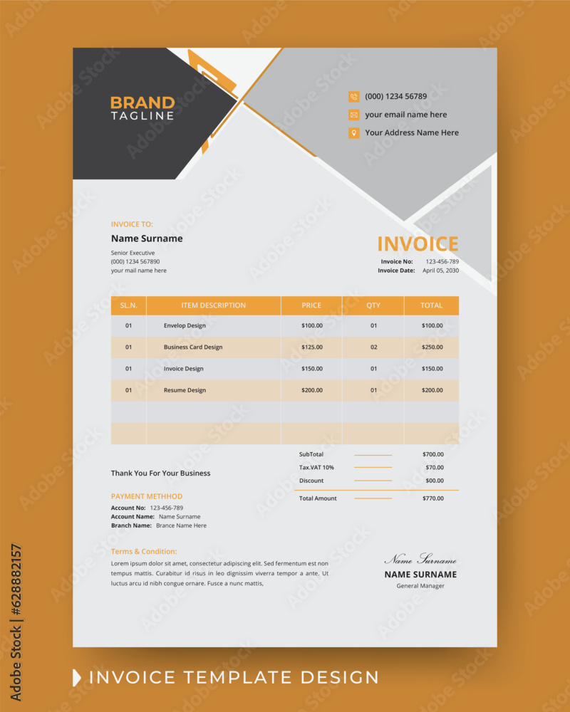 Creative and modern business invoice design with price receipt, payment ...