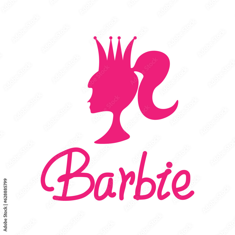 Pink Barbie girl in crown with text on transparent background. Barbie ...