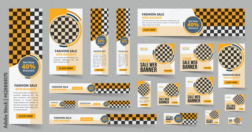 Fashion sales web ads banner bundle template design set, horizontal and ...