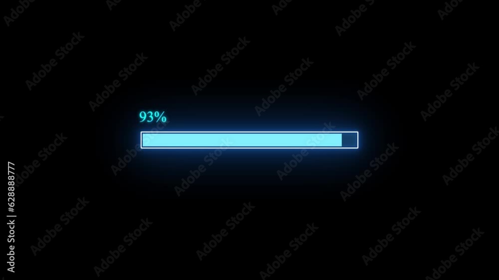 Neon light progress bar animation on black background, blue neon light ...