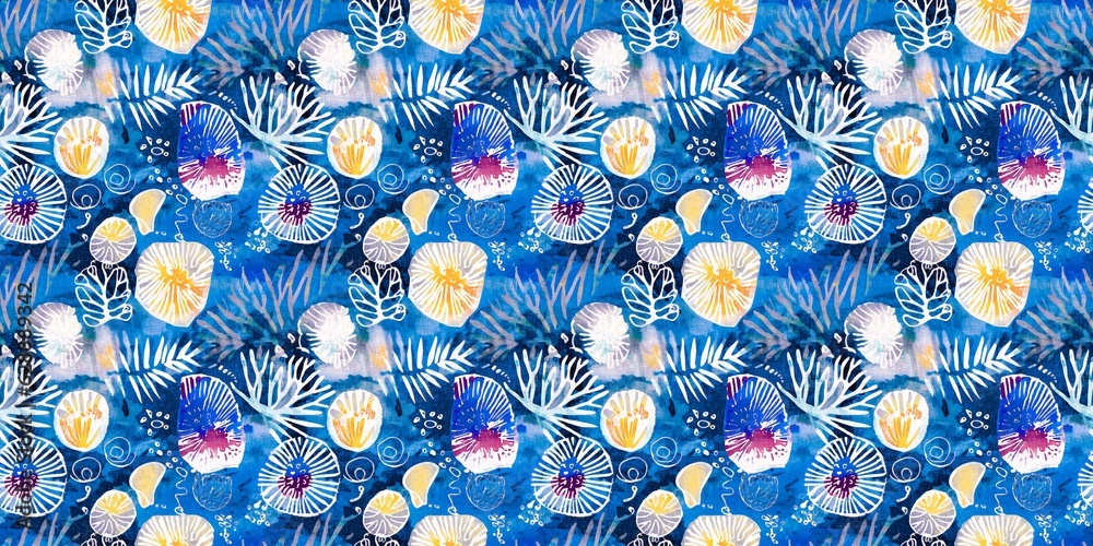 Seamless trendy underwater shell clam repeat background. Tropical ...