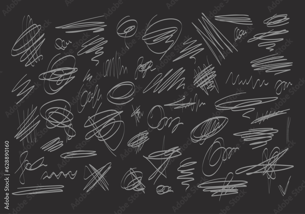 Large set doodle text highlight elements with imitation pen, marker ...