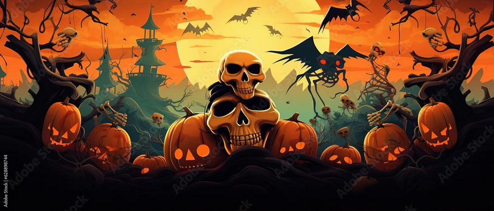 Spooky Pirates of Halloween: Fantasy Illustration with Skeleton Pirates ...