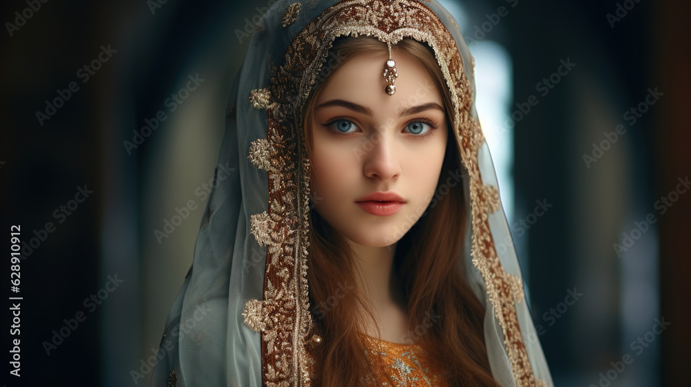 beautiful young chechen woman girl in black traditional dress is ...