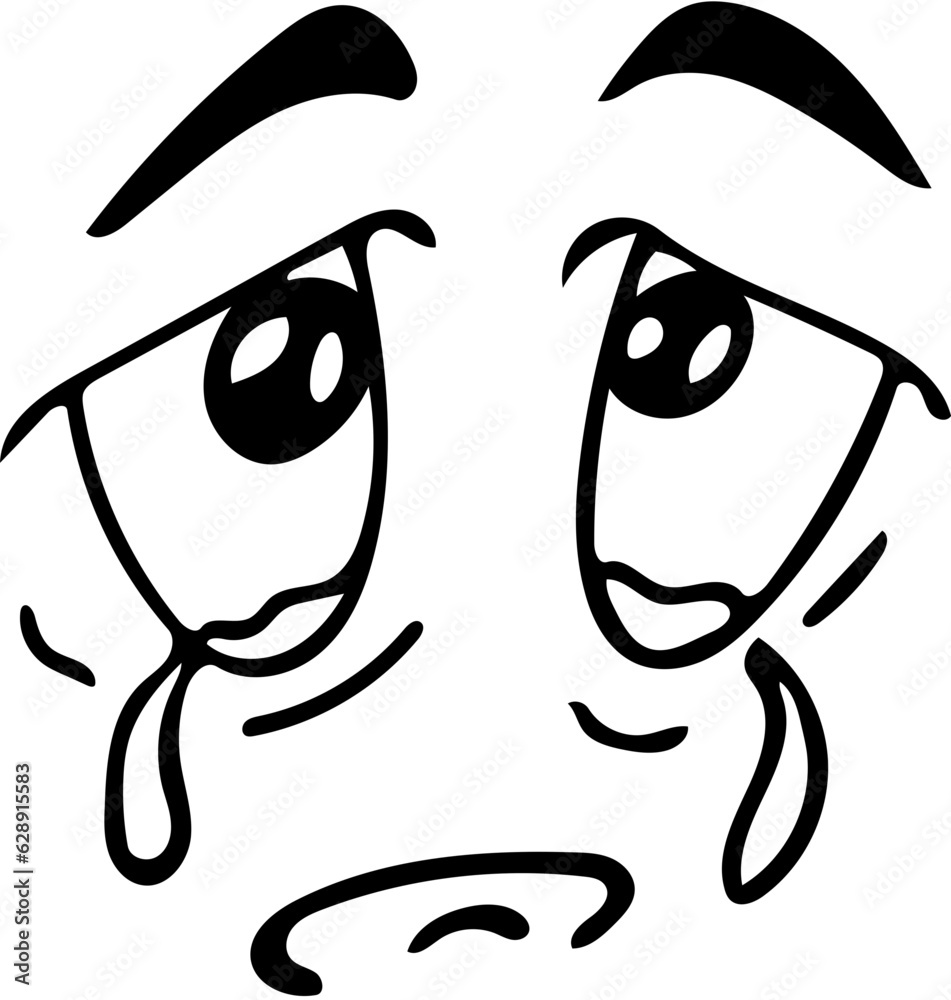 Black and white vector illustration of a crying cartoon with tears in ...