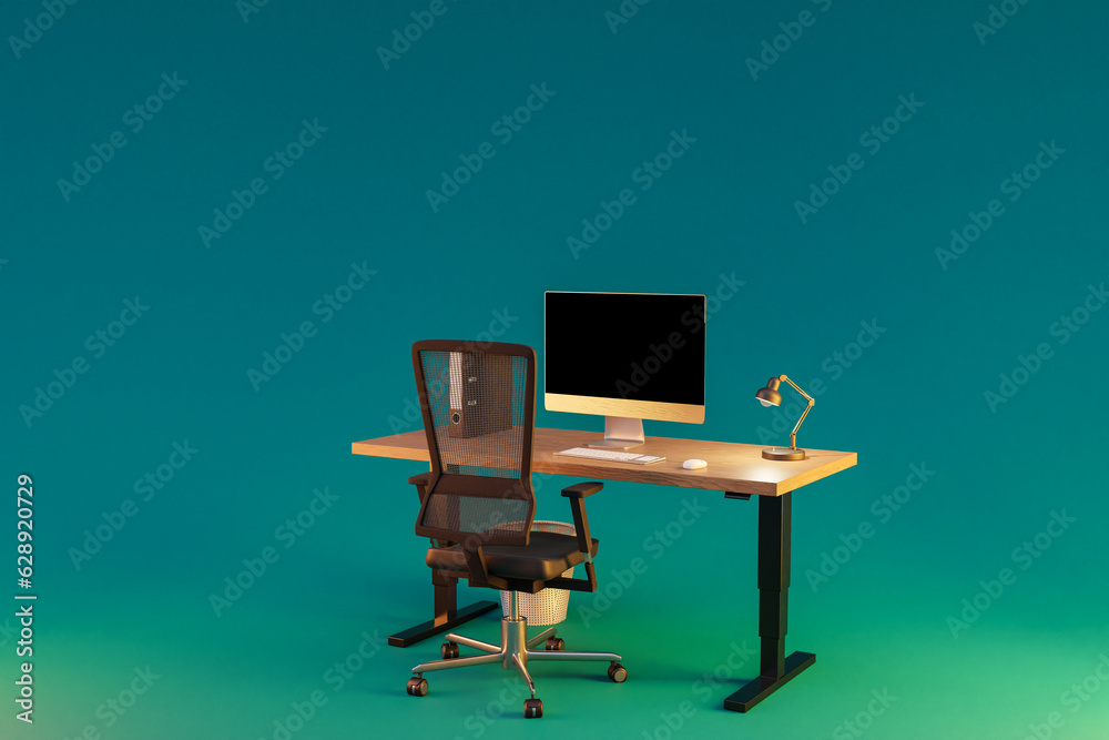 pc office workplace on isolated infinite background; workload stress ...