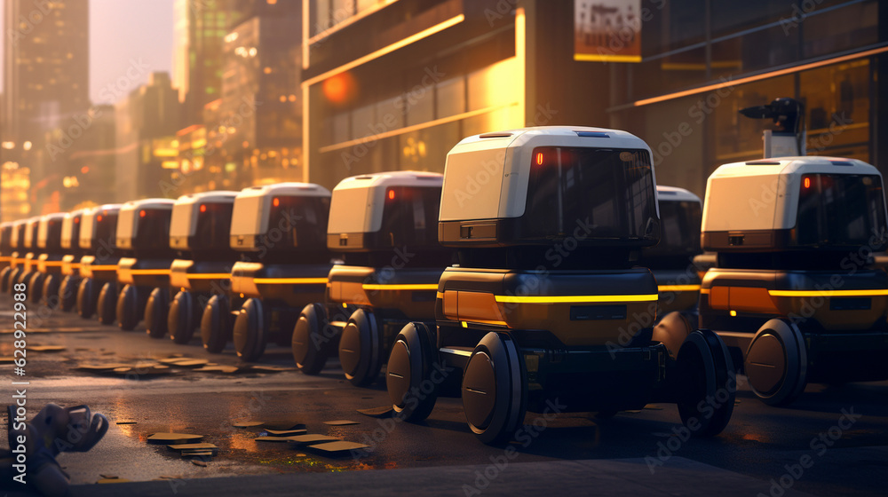 Create an autonomous cargo delivery robot depot, with a swarm of robots ...