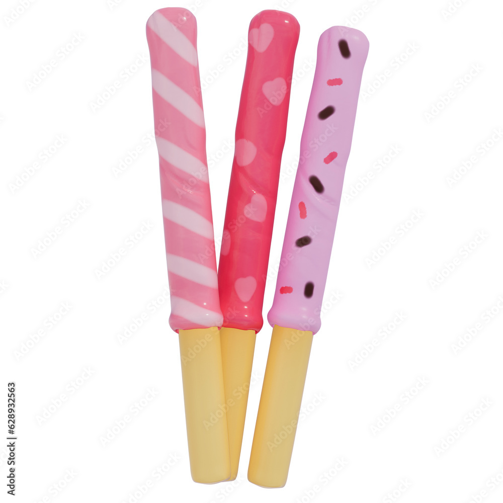 Sweet dessert strawberry wafer stick 3d clipart illustration on ...