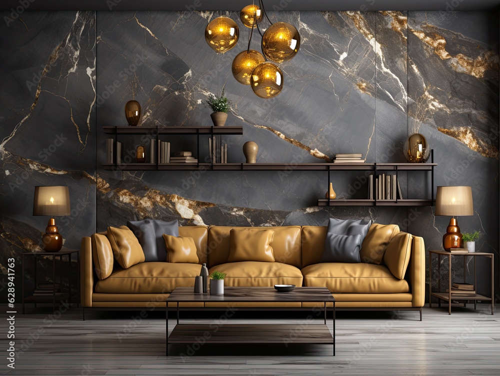 Modern luxury living room interior design with black pattern wall ...