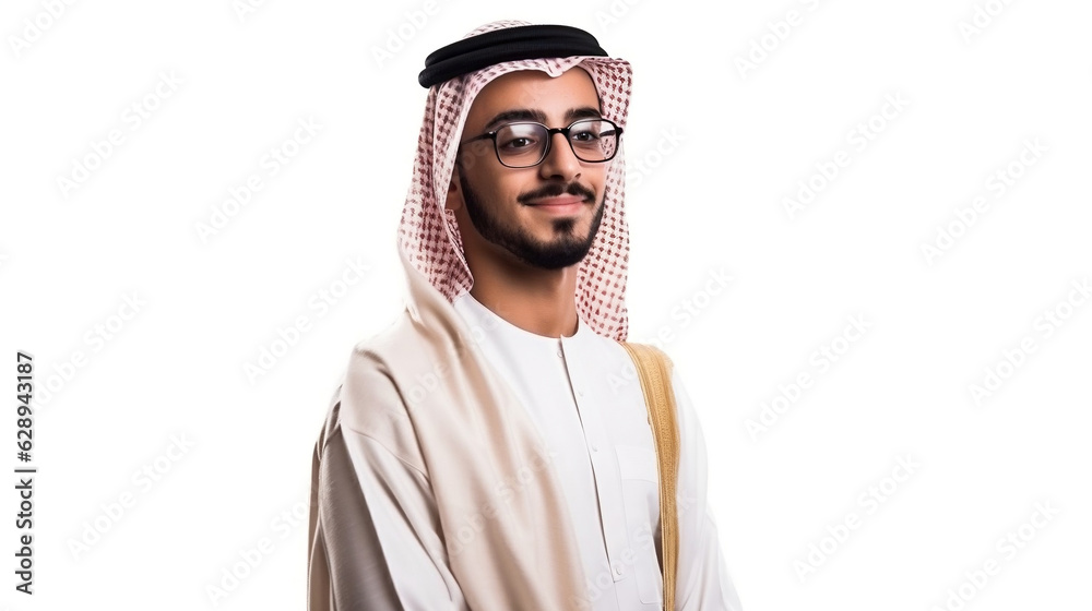 Happy Arab middle eastern Saudi man in traditional. Excited fun man ...