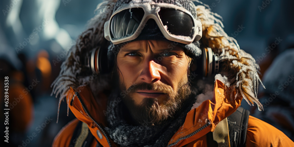 mount Everest climber taking selfie while climbing, full climbing gear ...