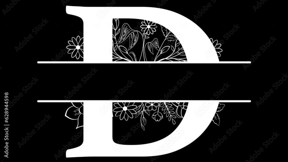 Aesthetic Letter D Floral Monogram White Animated, with ALPHA Channel ...
