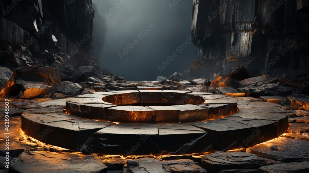 abstract background with black cobblestone ruins, broken rocks and ...