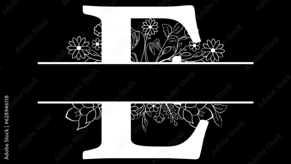 Aesthetic Letter E Floral Monogram White Animated, with ALPHA Channel ...