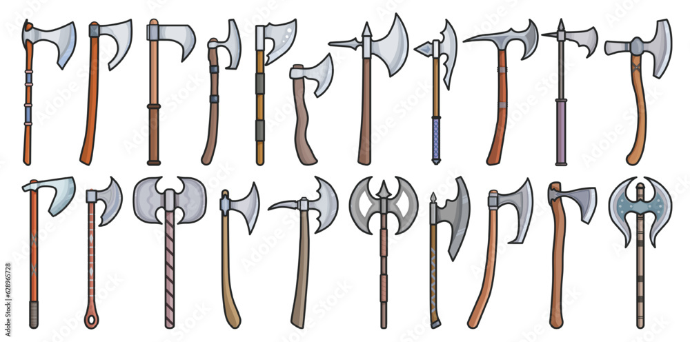Medieval axe vector color set icon. Vector illustration medieva weapon ...