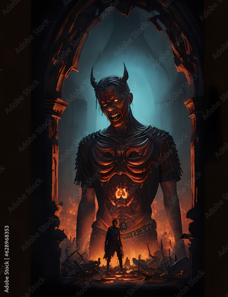 Sinister Halloween devil graces the night sky, a haunting celestial ...