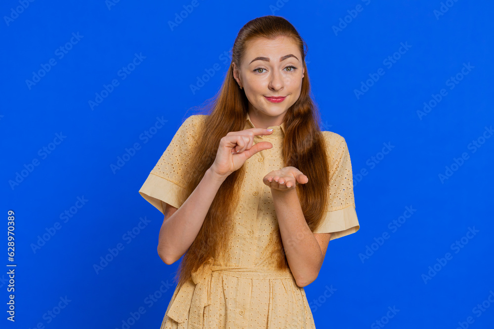 Need some more, please give me. Young adult woman showing a little bit ...