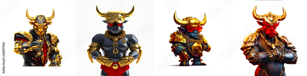 Foto de Realistic tattoo of a red robot warrior with a golden bull on ...