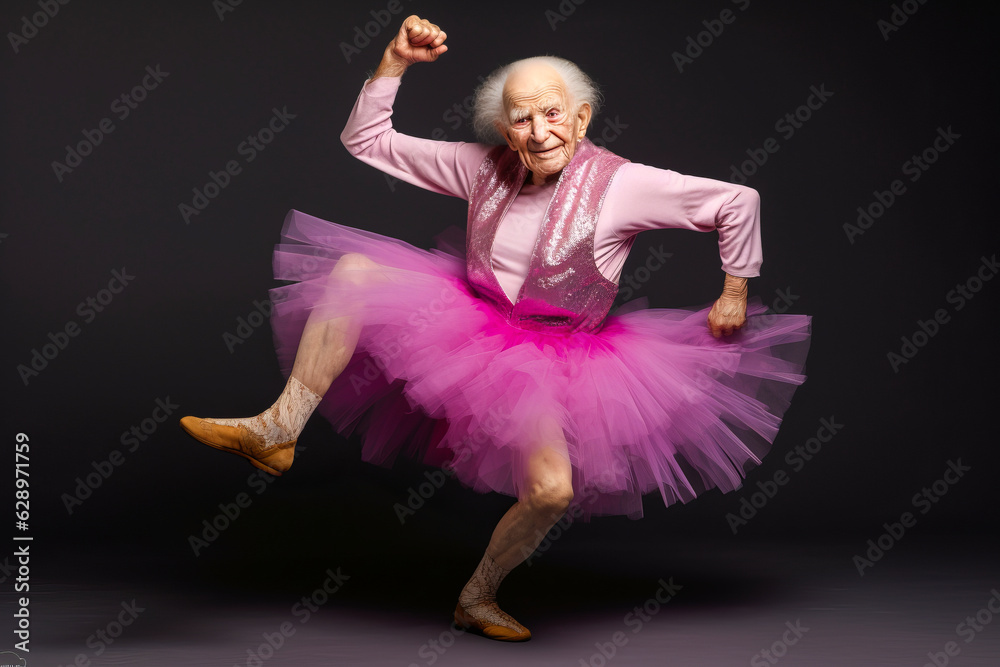 Captivating octogenarian bodybuilder, flexing muscles in tutu and ...