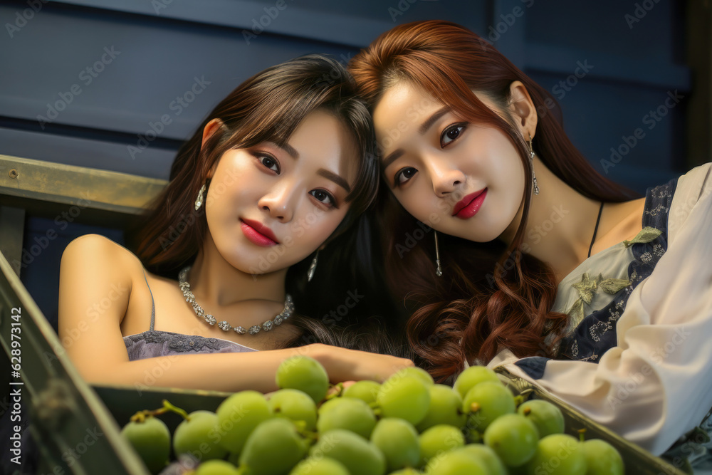 Grape Queens: Two Radiant Asian Women Positively Pose Amidst Their ...