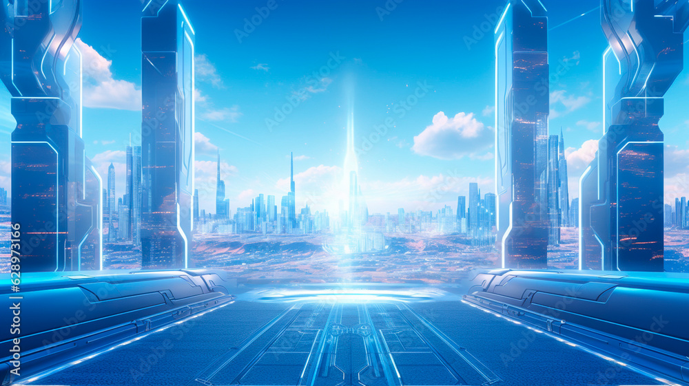 futuristic city sci fi fi with blue and white futuristic space ...