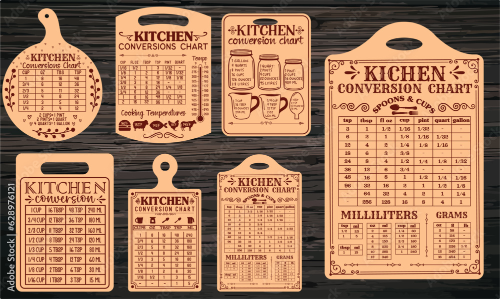 kitchen conversion chart bundle laser cut Stock Vector | Adobe Stock