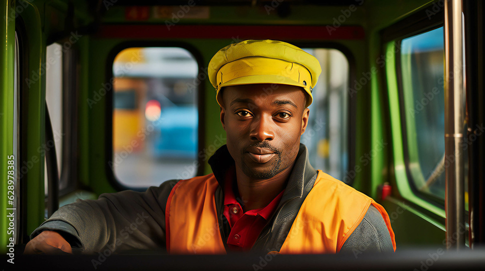 Colorful Bus driver Portrait banner with empty space on the side for ...