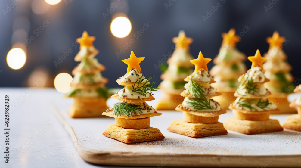 Festive Christmas Tree Bites. Cheese canapes in the shape of Christmas ...
