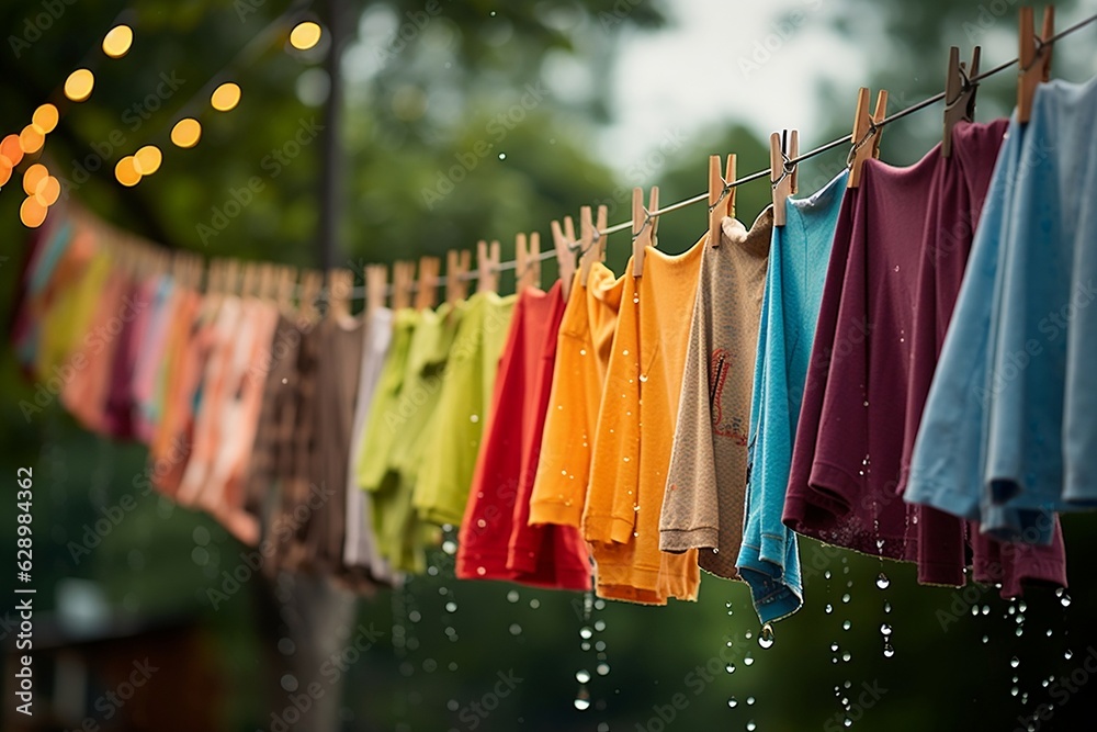 Drenched Clothes Hanging on the Line on a Rainy Day. AI Stock Photo ...
