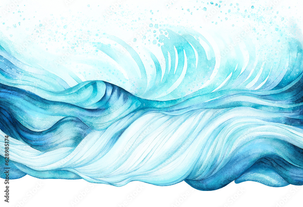 Splashing ocean water wave copy space for text. Isolated blue, teal ...