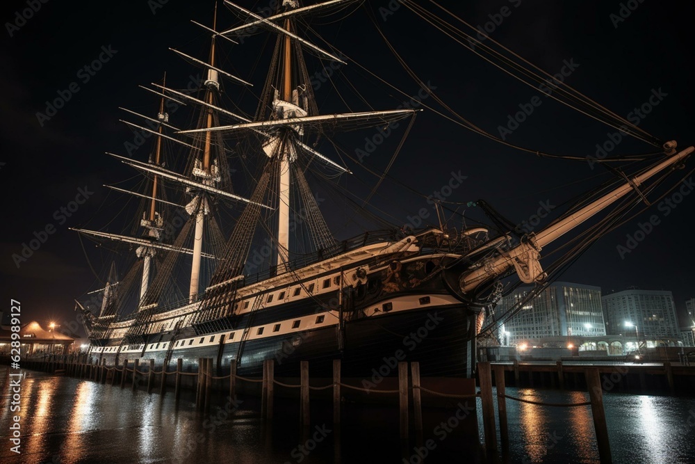 the famous ship USS Constitution docked in Boston. Generative AI Stock ...