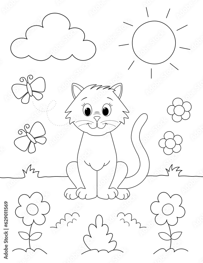easy cute cat coloring page. you can print it on 8.5x11 inch paper ...