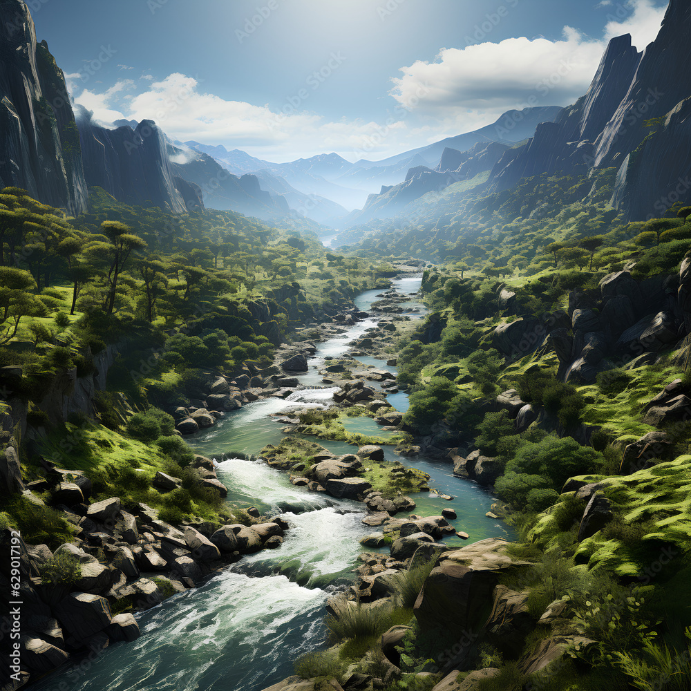 Valley with big mountain view in clear weather, Created with generative ...