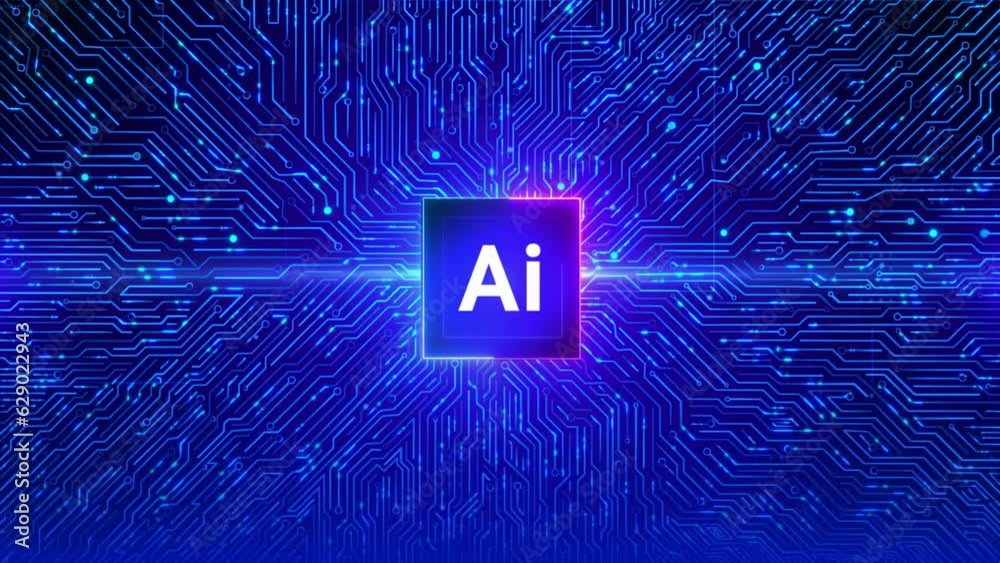 Futuristic High-Tech Concept Visualization: Motherboard CPU Processor Microchip Starting ...