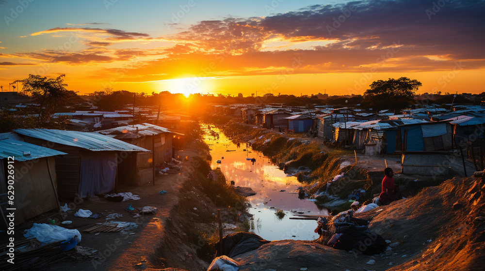 A sunrise over a slum transformed into a vibrant neighborhood ...