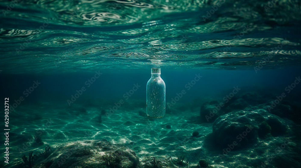 Plastic bottle under water. The sea and ocean pollution. Stop ocean ...
