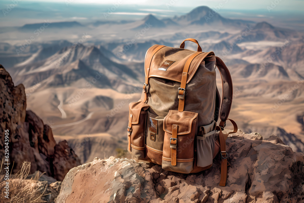 Adventure awaits as a hiking backpack finds respite on the rugged ...