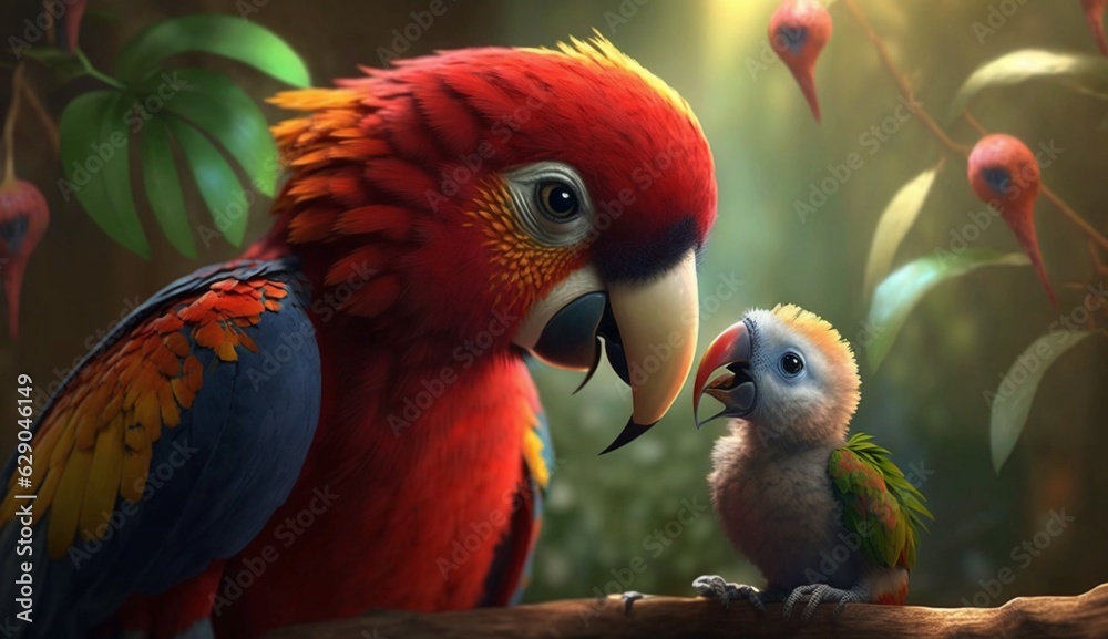 Poster Feeding parrots mother chicks is realistic Ai generated art ...