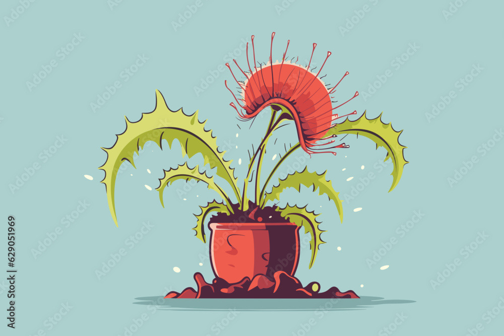 Hand-drawn cartoon Venus flytrap flat art Illustrations in minimalist ...