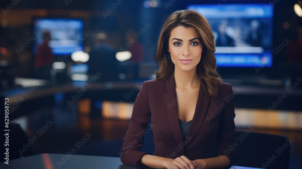 a photo of a tv news female presenter on a popular channel. live stream ...