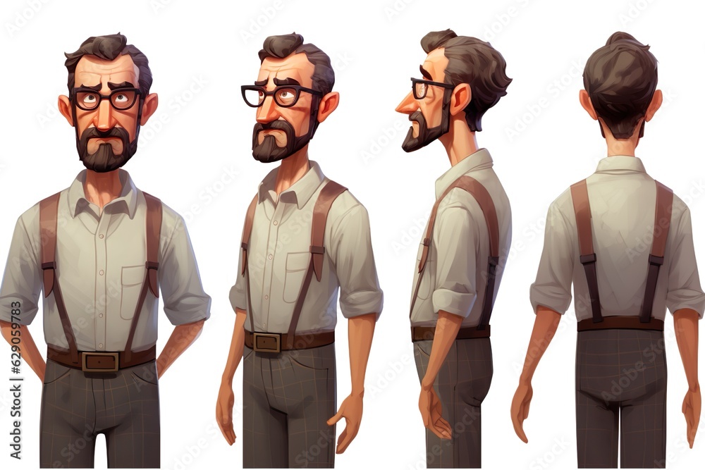 Man Character Design Model Sheet. Man Character design. Front, side ...