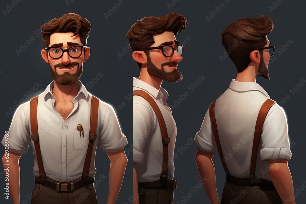 Man Character Design Model Sheet. Man Character design. Front, side ...