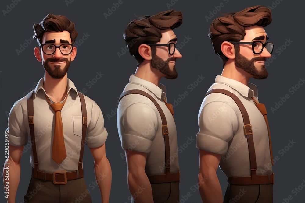 Man Character Design Model Sheet. Man Character design. Front, side ...