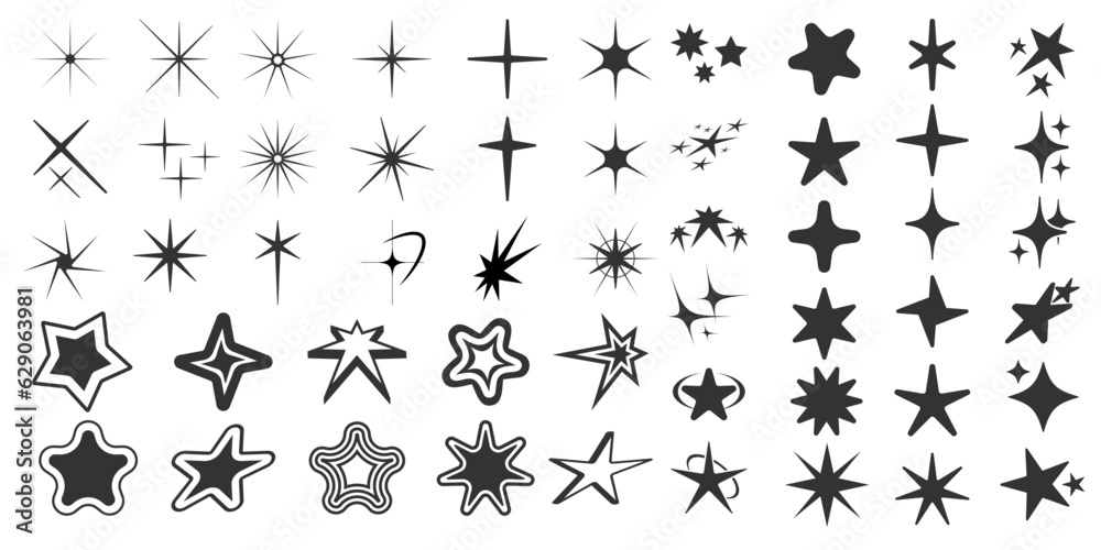 Y2k style graphic design. Star burst sticker vector set. Stars ...