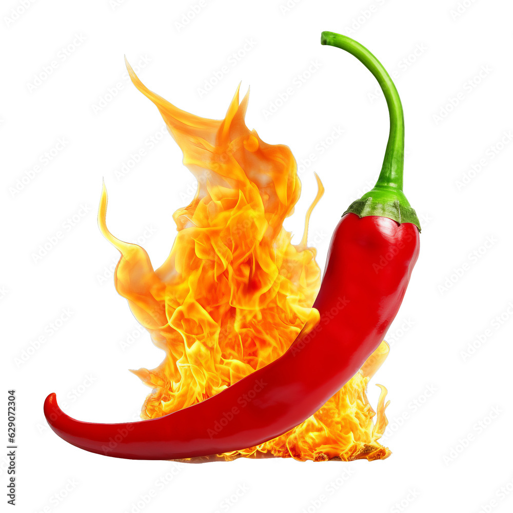 red chili with fire flame isolated on transparent background cutout ...