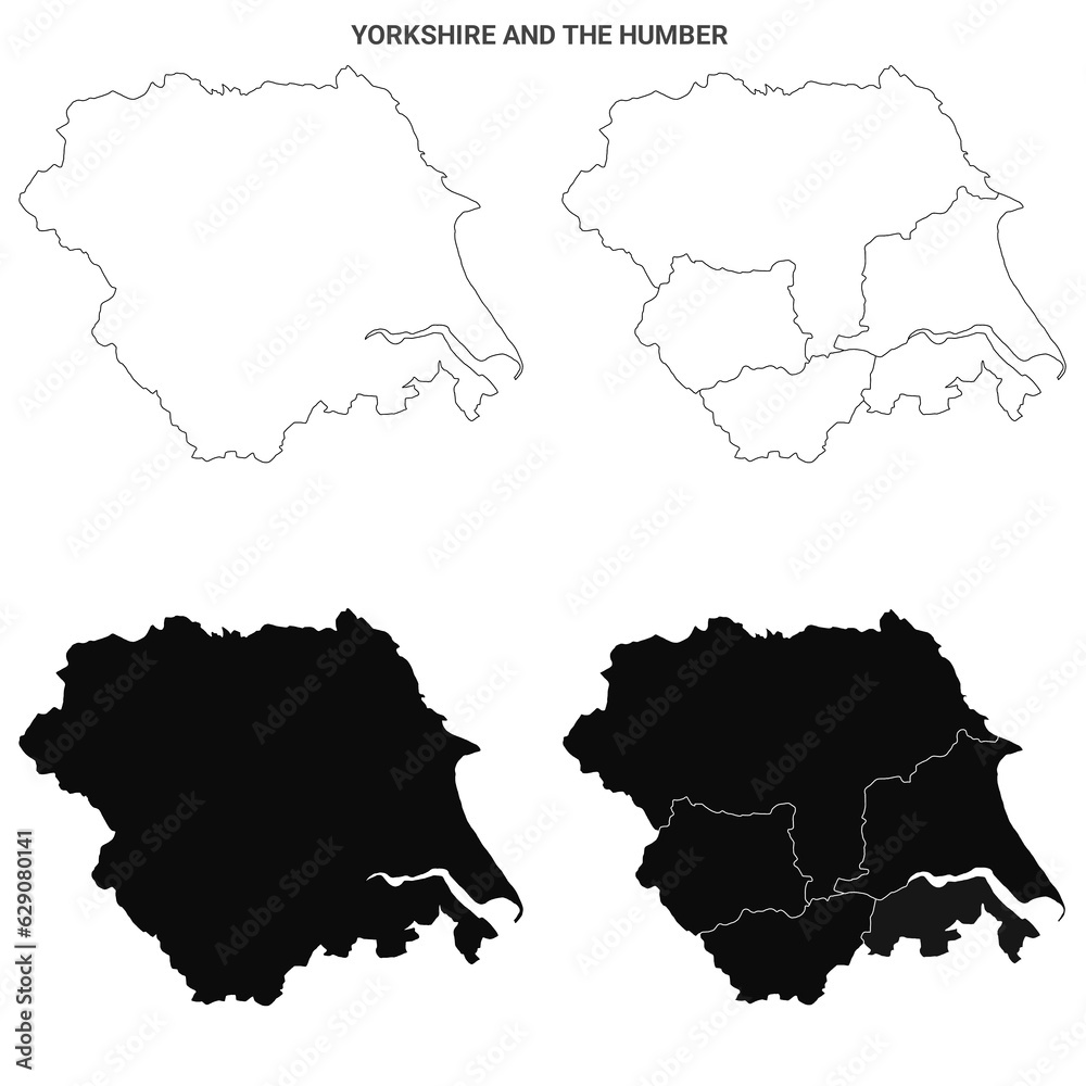 Yorkshire and the Humber, England Administrative Map Set - blank ...